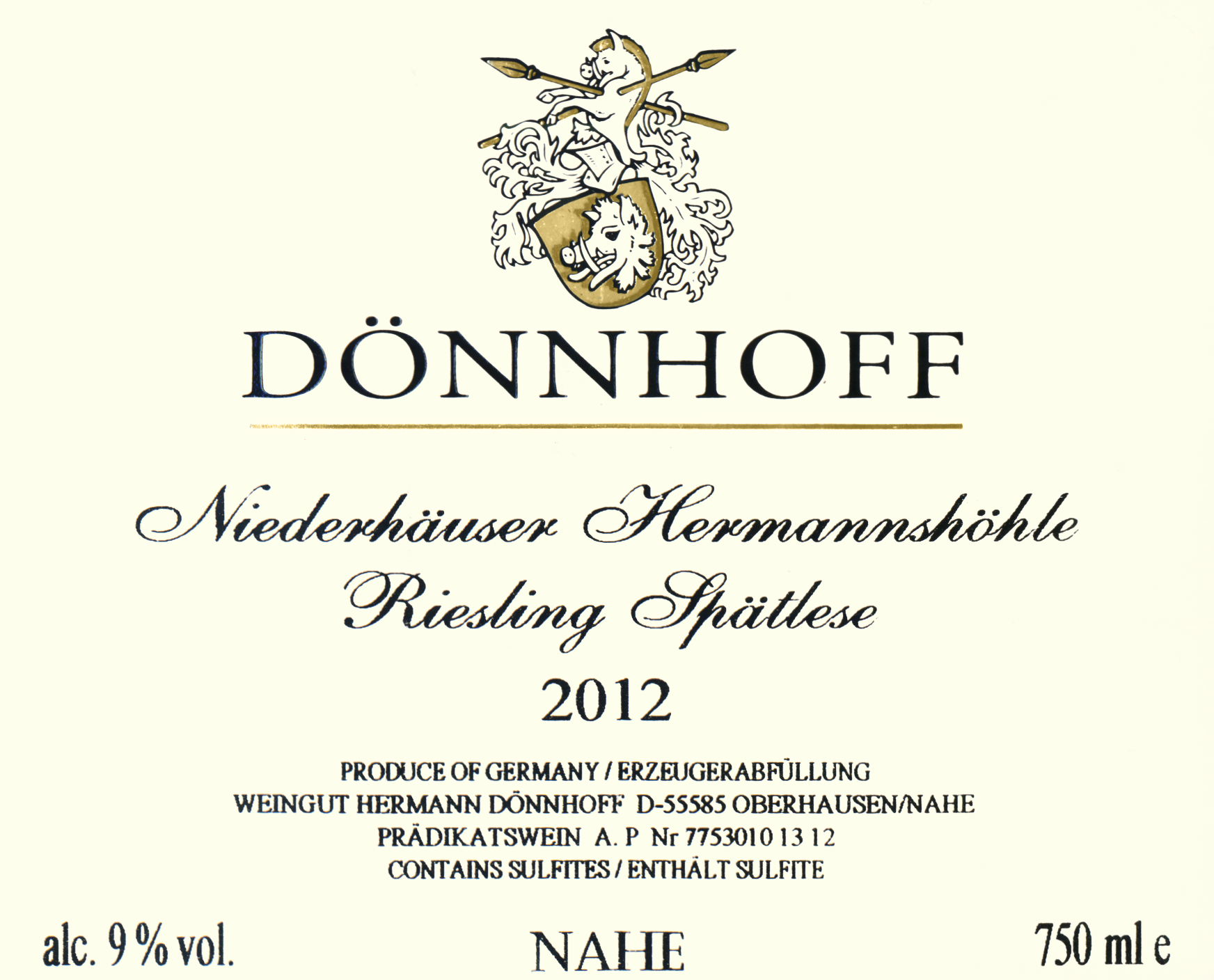 2022 Donnhoff Riesling Niederhauser Hermannshohle Spatlese 750ML - Hill ...
